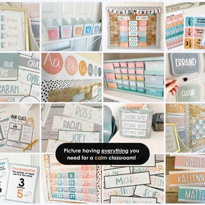 Calm Colors Classroom Decor Bundle: Editable Posters, Labels (canva or ...