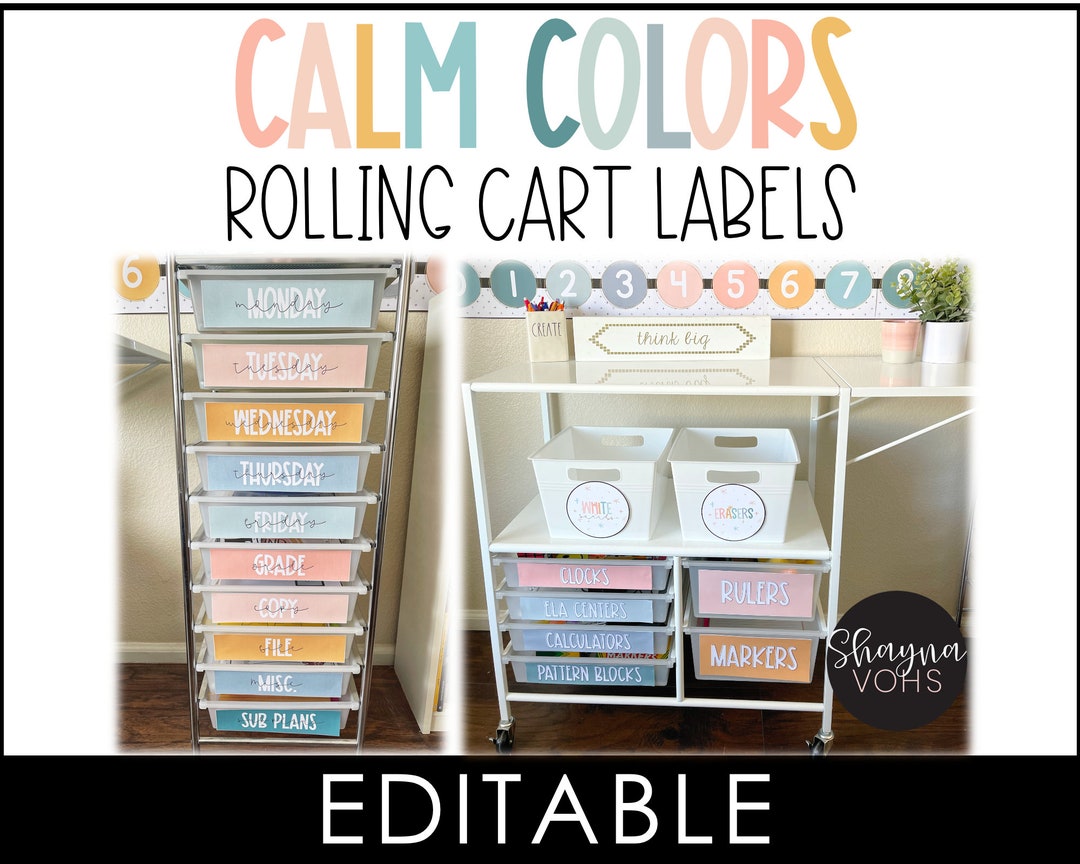 Calm Colors Classroom Cart Labels: Editable, Pastel Decor - Etsy
