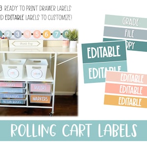 Calm Colors Classroom Cart Labels: Editable, Pastel Decor - Etsy