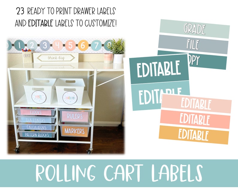 Calm Colors Classroom Cart Labels: Editable, Pastel Decor - Etsy