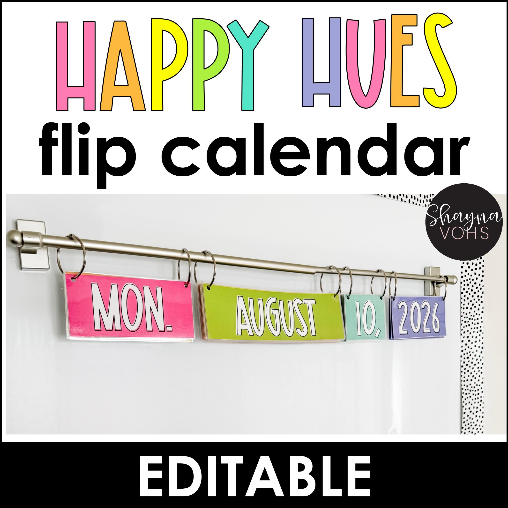 Bright Classroom Flip Calendar: Happy Hues Decor (text-editable ...
