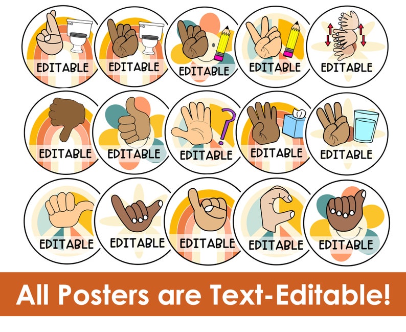Retro Hand Signals Classroom Groovy Hand Signal Posters - Etsy