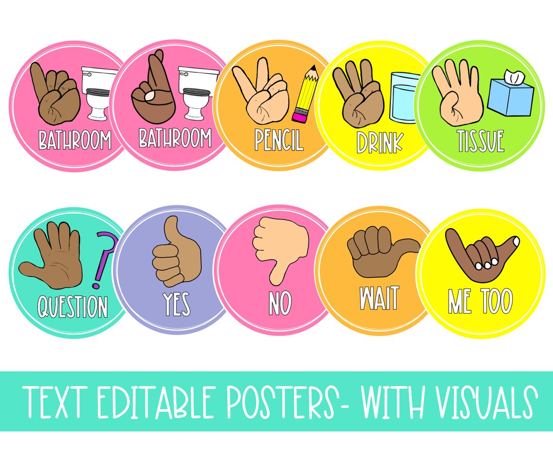Hand Signal Classroom Hand Signal Posters Bright Hand Signal - Etsy