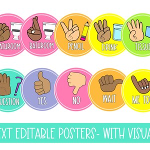 Hand Signal Classroom Posters: Bright, Editable Design - Etsy