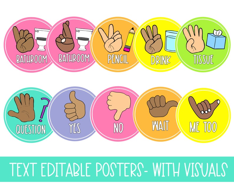 Hand Signal Classroom Hand Signal Posters Bright Hand Signal - Etsy