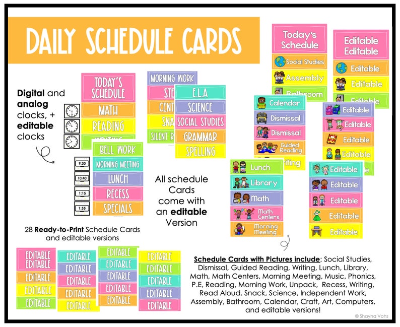 Editable Classroom Schedule Cards Visual Daily Schedule Etsy