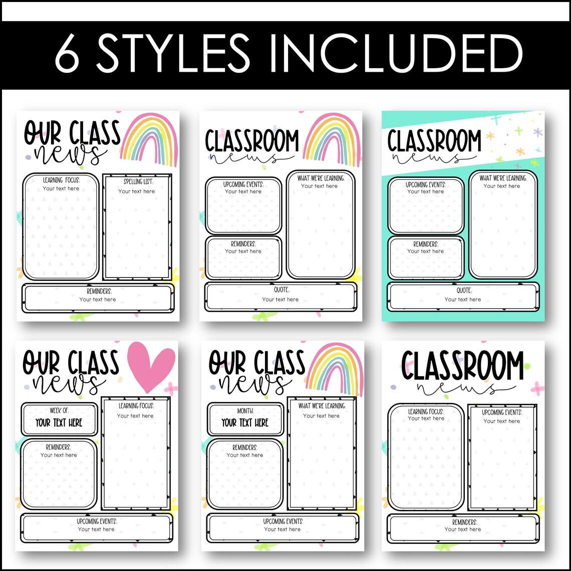 Bright Newsletter Template Editable, Rainbow Monthly Newsletter - Etsy