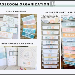 Calm Colors Classroom Decor Bundle: Editable Posters, Labels (canva or ...