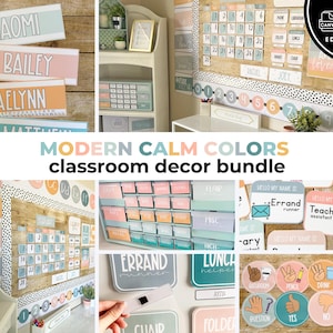 Calm Colors Classroom Decor Bundle: Editable Posters, Labels (canva or ...