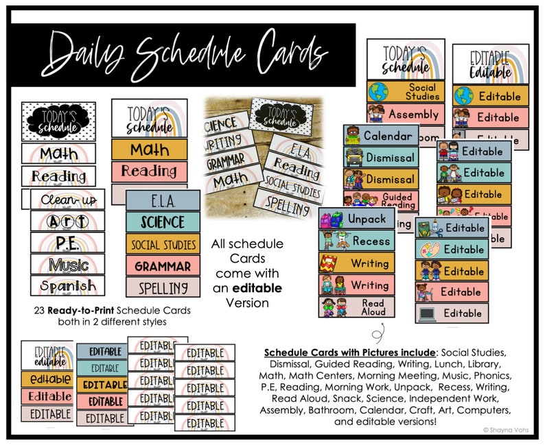 Boho Rainbow Schedule Cards - Etsy