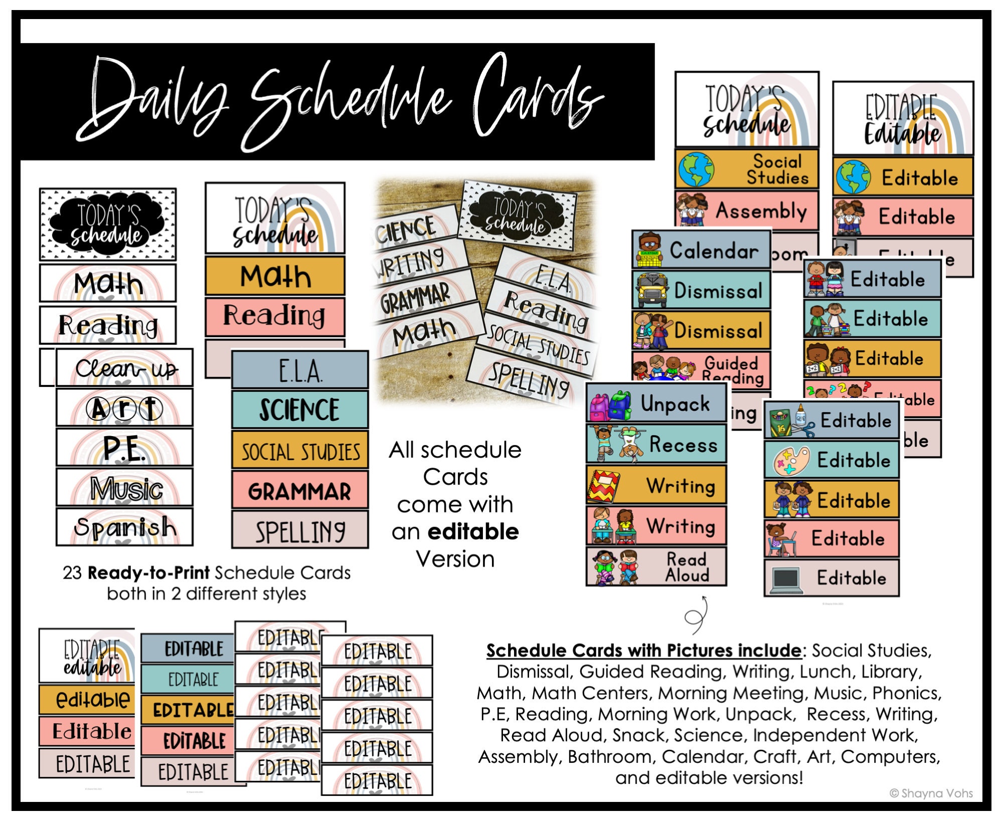 Boho Rainbow Schedule Cards - Etsy