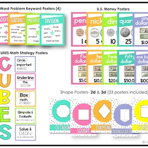 Bright Math Posters, Math Classroom Decor Bundle, Colorful Math Posters ...
