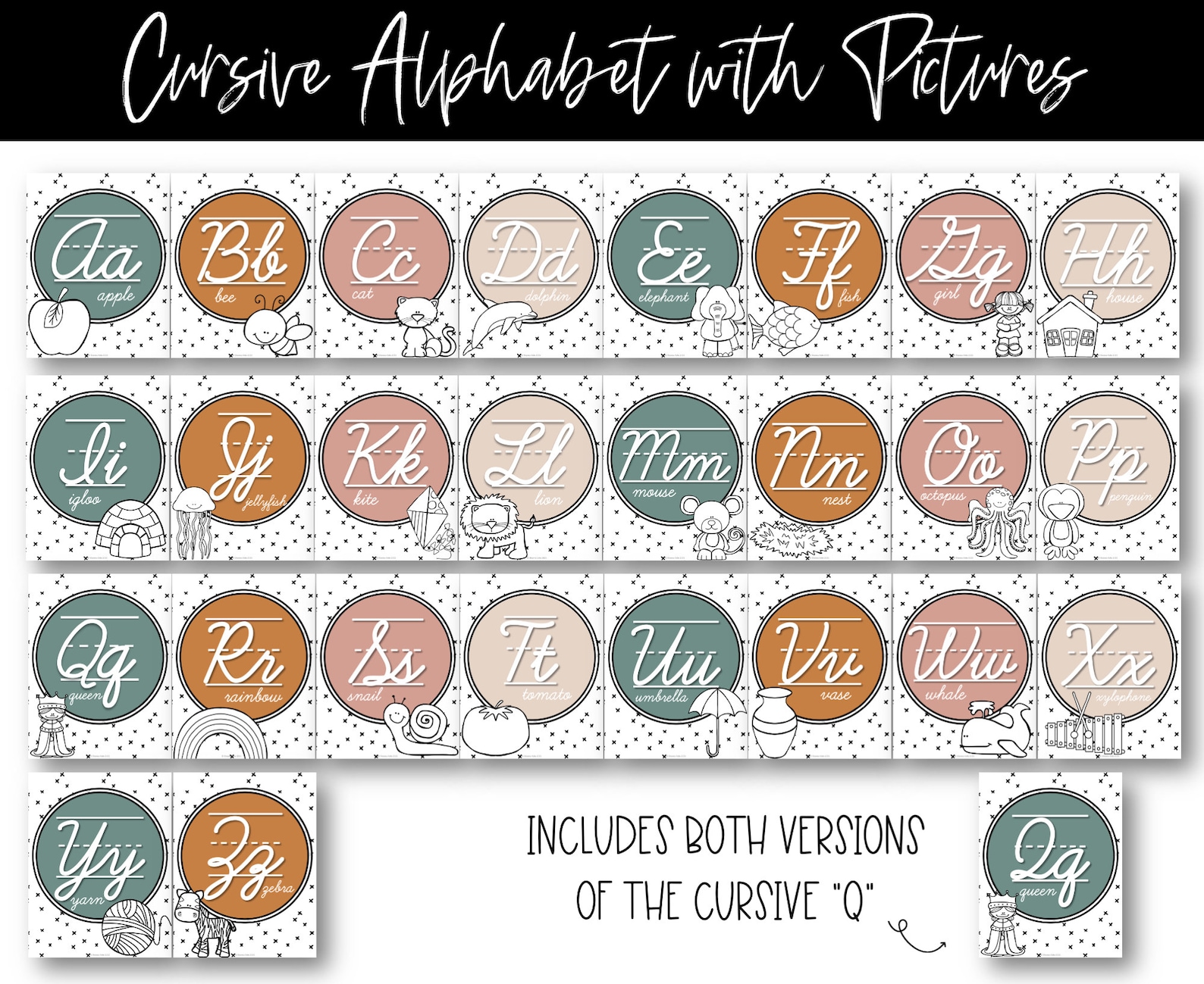 Boho Cursive Alphabet, Cursive Alphabet Posters, Neutral Cursive ...