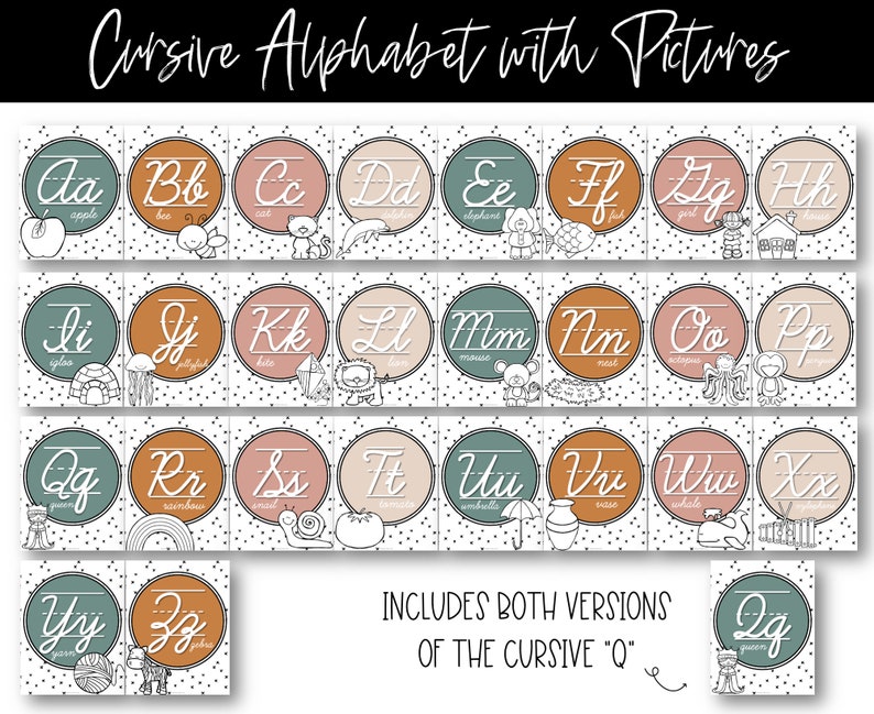 Boho Cursive Alphabet Cursive Alphabet Posters Neutral - Etsy