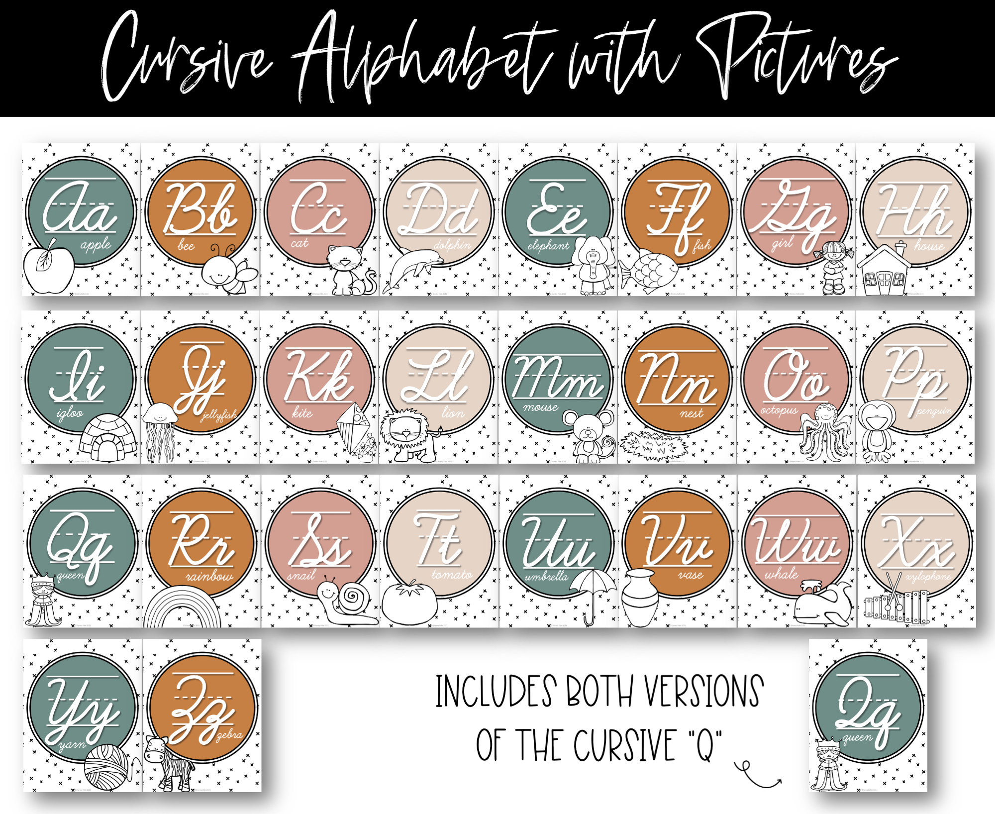 Boho Cursive Alphabet Cursive Alphabet Posters Neutral - Etsy