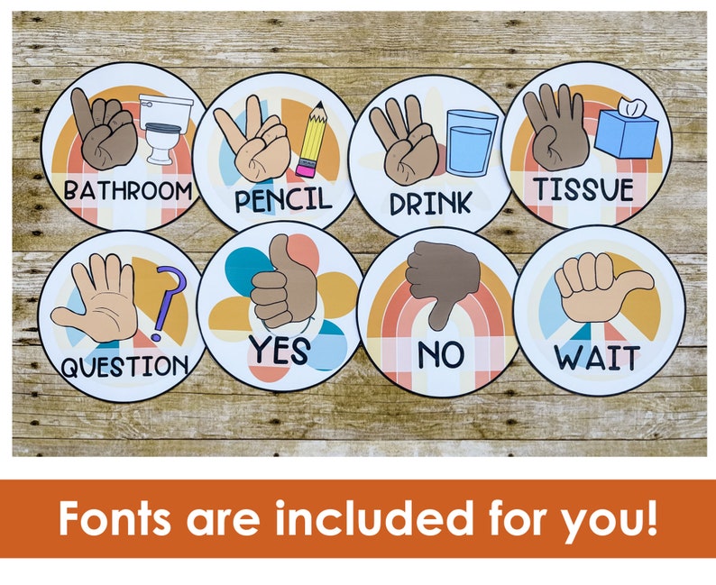 Retro Hand Signals Classroom Groovy Hand Signal Posters - Etsy