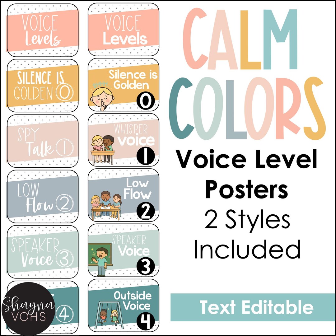 Calm Colors Voice Level Classroom Posters: Editable Chart (PDF Download ...