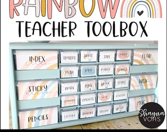 Boho Rainbow Teacher Toolbox Labels EDITABLE - Etsy