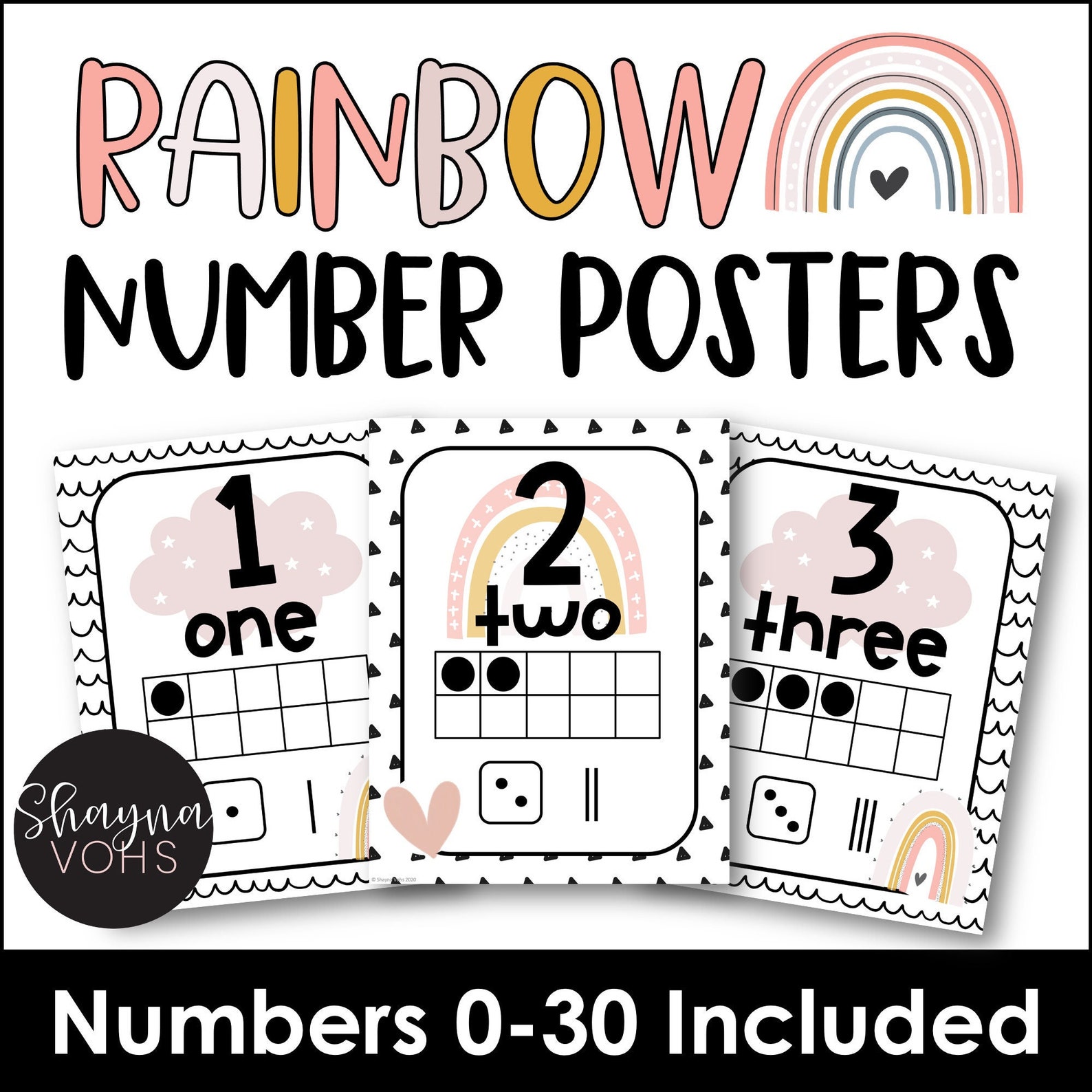 Boho Rainbow Number Posters 0-30 - Etsy