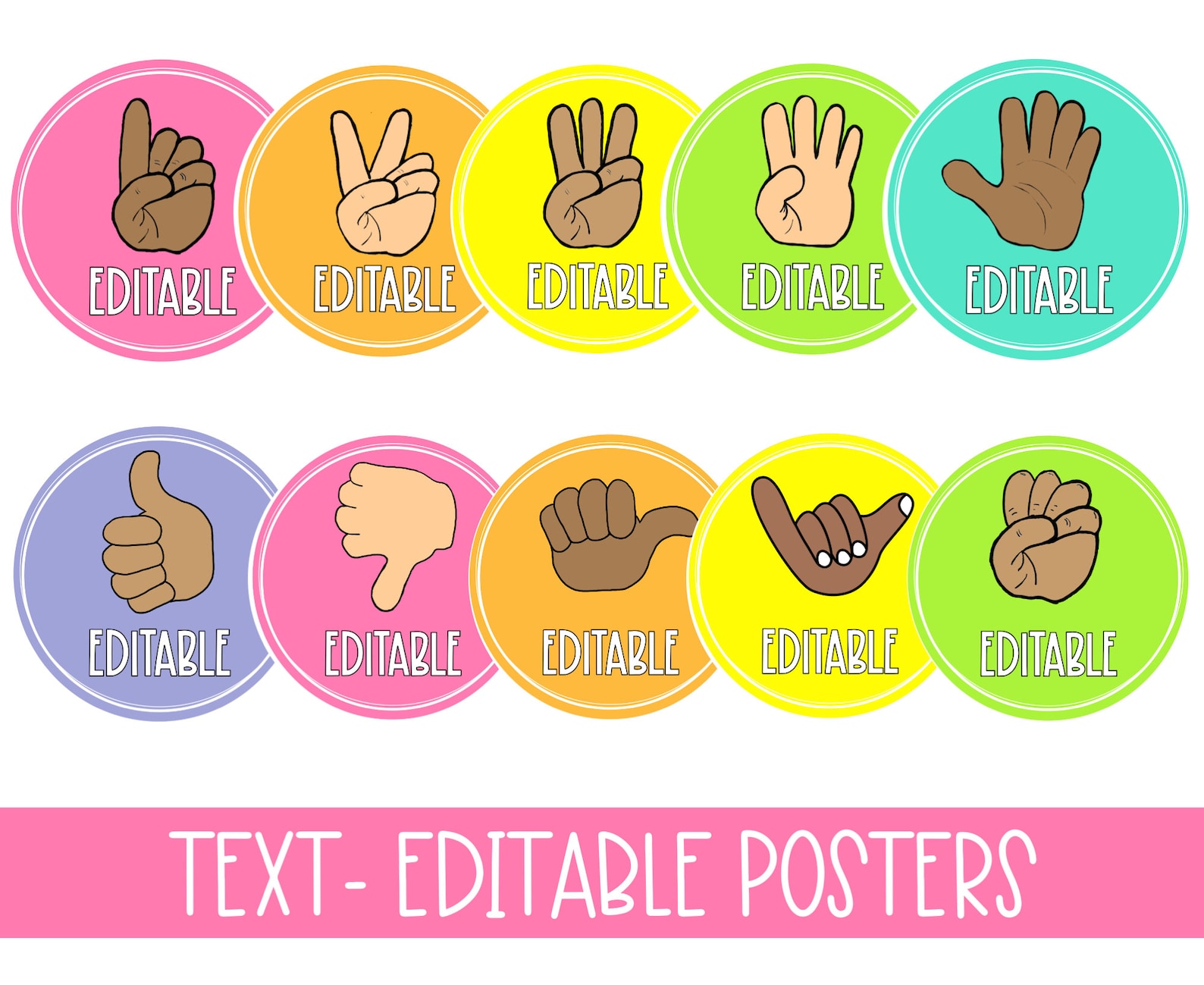 Hand Signal Classroom Posters: Bright, Editable Design - Etsy