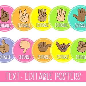 Hand Signal Classroom Posters: Bright, Editable Design - Etsy