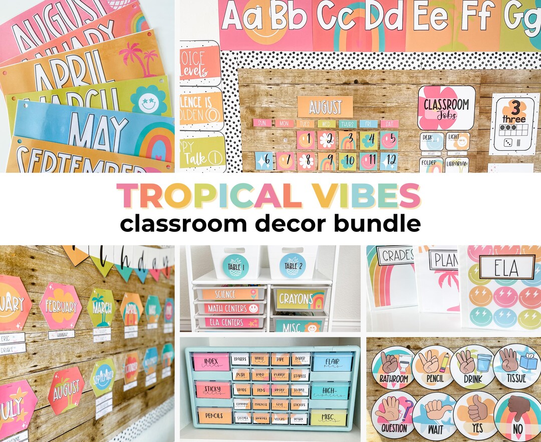 Tropical Classroom Decor Bundle Bright Theme Tropical Vibes Printable ...