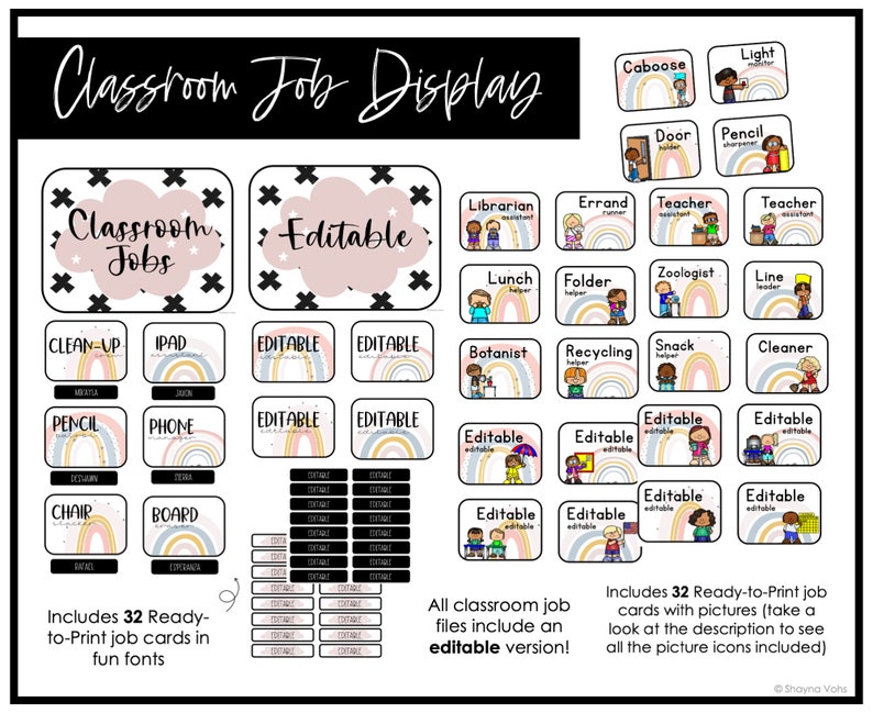 Boho Rainbow Classroom Jobs Chart - Etsy