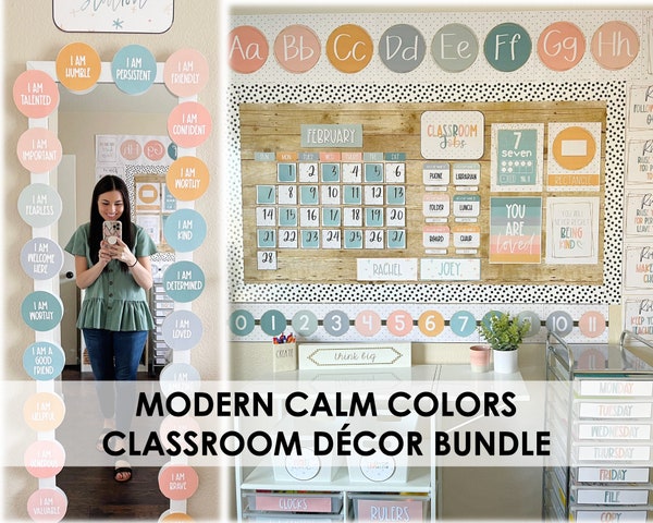 Boho Rainbow Classroom Decor Bundle, Editable, Calm Classroom Decor ...