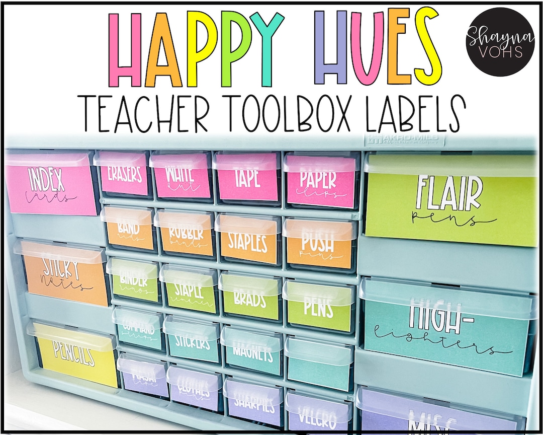 Teacher Toolbox Labels Editable, Bright Classroom Theme, Happy Hues ...