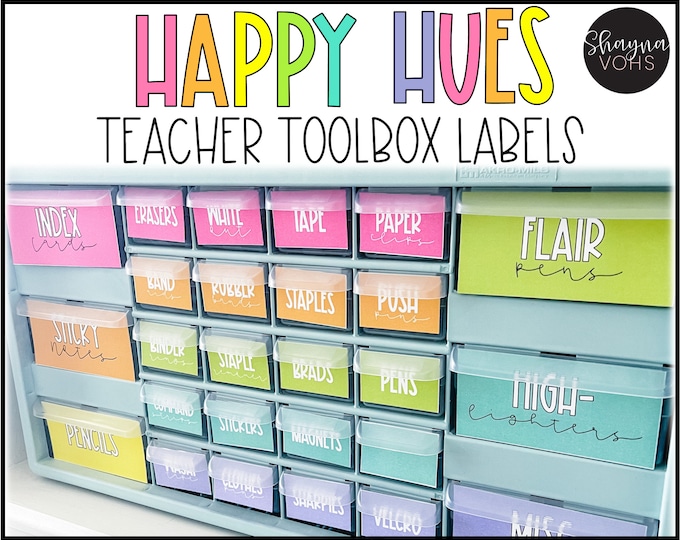 Teacher Toolbox Labels Editable, Bright Classroom Theme, Happy Hues ...