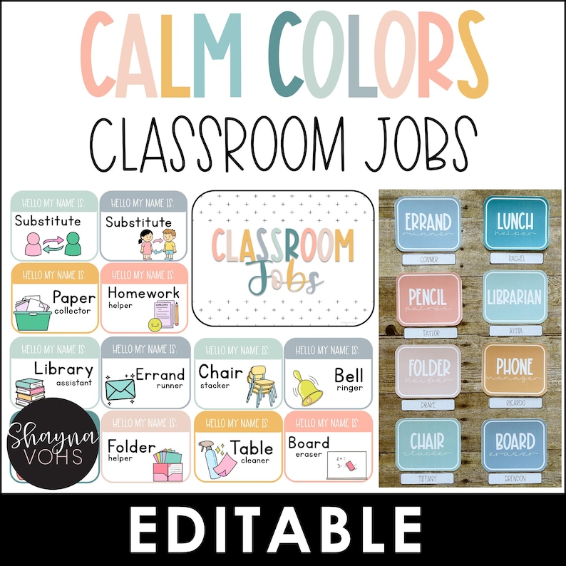 Calm Colors Classroom Jobs Chart: Editable Pastel Decor (digital ...