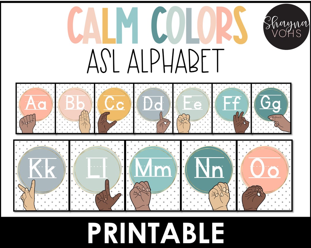 Calm Colors ASL Alphabet Printable - Sign Language Alphabet - Etsy