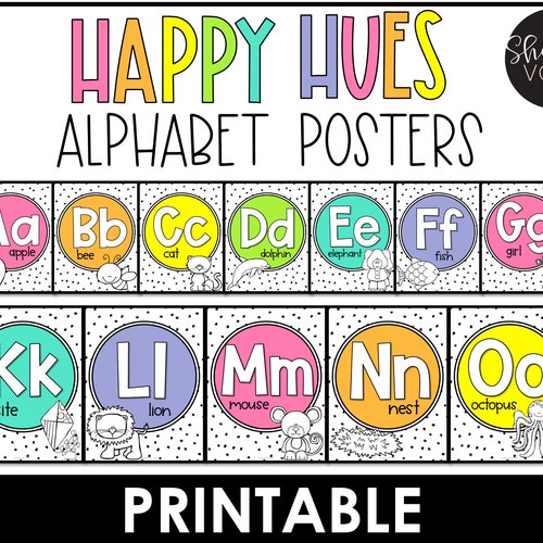 Alphabet Poster Classroom Bright Alphabet Posters Alphabet - Etsy