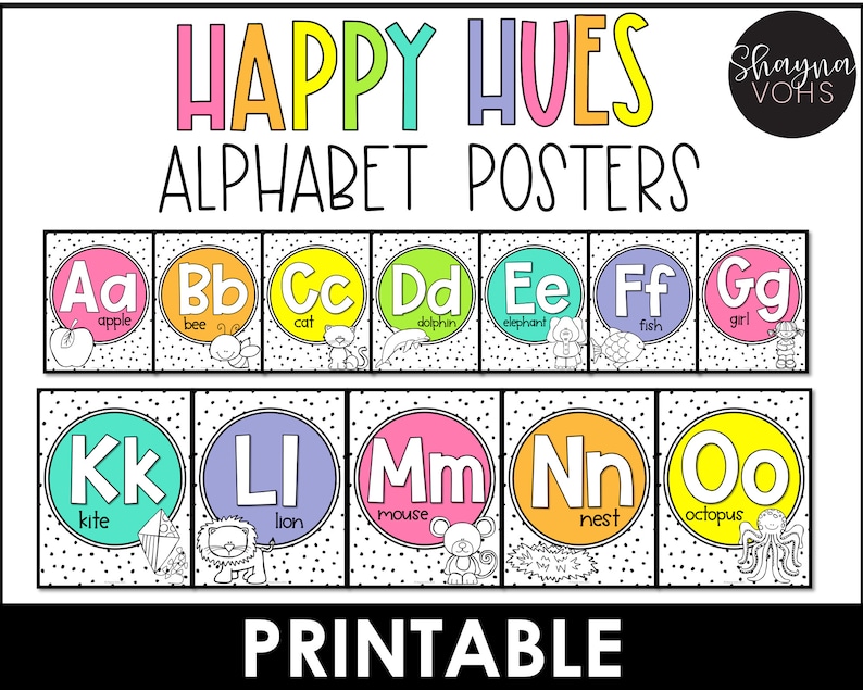 Alphabet Poster Classroom Bright Alphabet Posters Alphabet - Etsy
