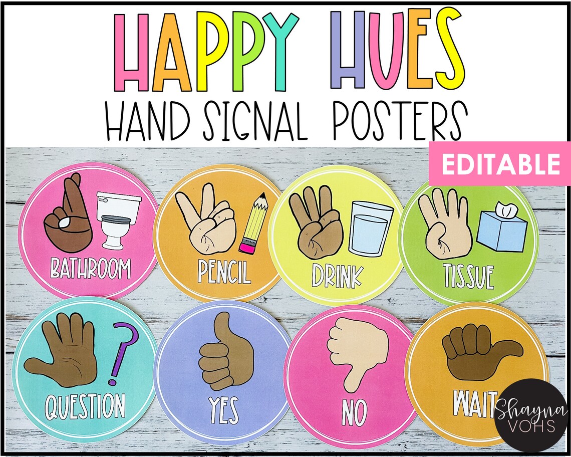 Hand Signal Classroom Hand Signal Posters Bright Hand Signal - Etsy