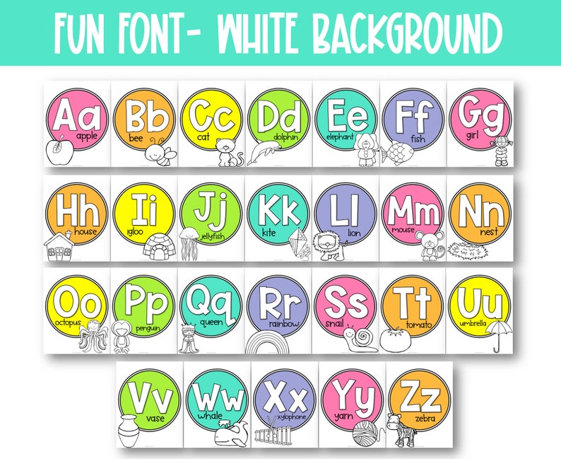 Alphabet Poster Classroom Bright Alphabet Posters Alphabet - Etsy