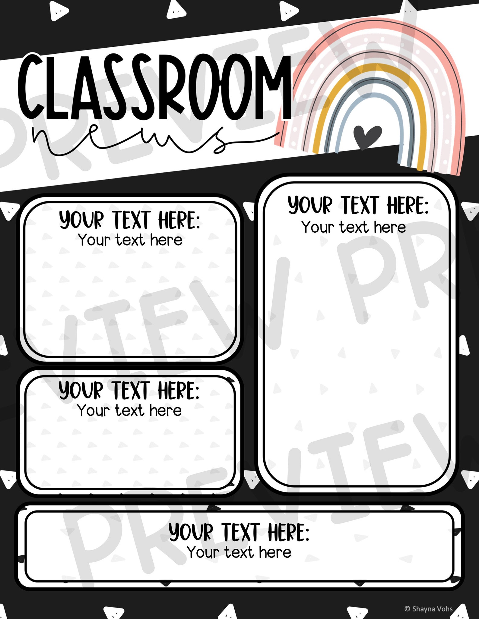 Boho Rainbow Newsletter Template for School - Etsy