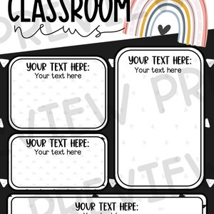 Boho Rainbow Newsletter Template for School - Etsy