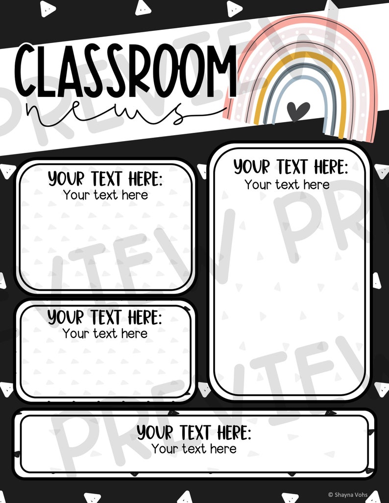 Boho Rainbow Newsletter Template for School - Etsy