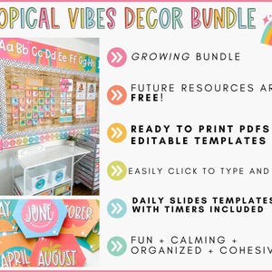 Tropical Classroom Decor Bundle Bright Theme Tropical Vibes Printable ...