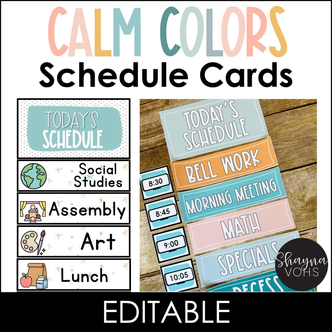 Editable Classroom Schedule Cards: Calming Pastel Decor (digital ...