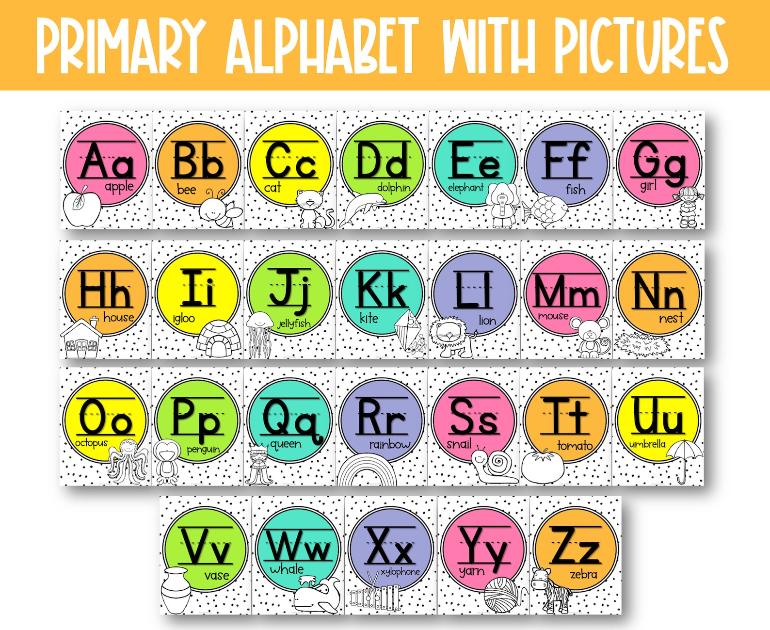 Alphabet Poster Classroom Bright Alphabet Posters Alphabet - Etsy