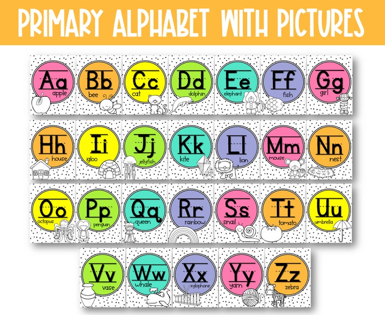 Alphabet Poster Classroom Bright Alphabet Posters Alphabet - Etsy