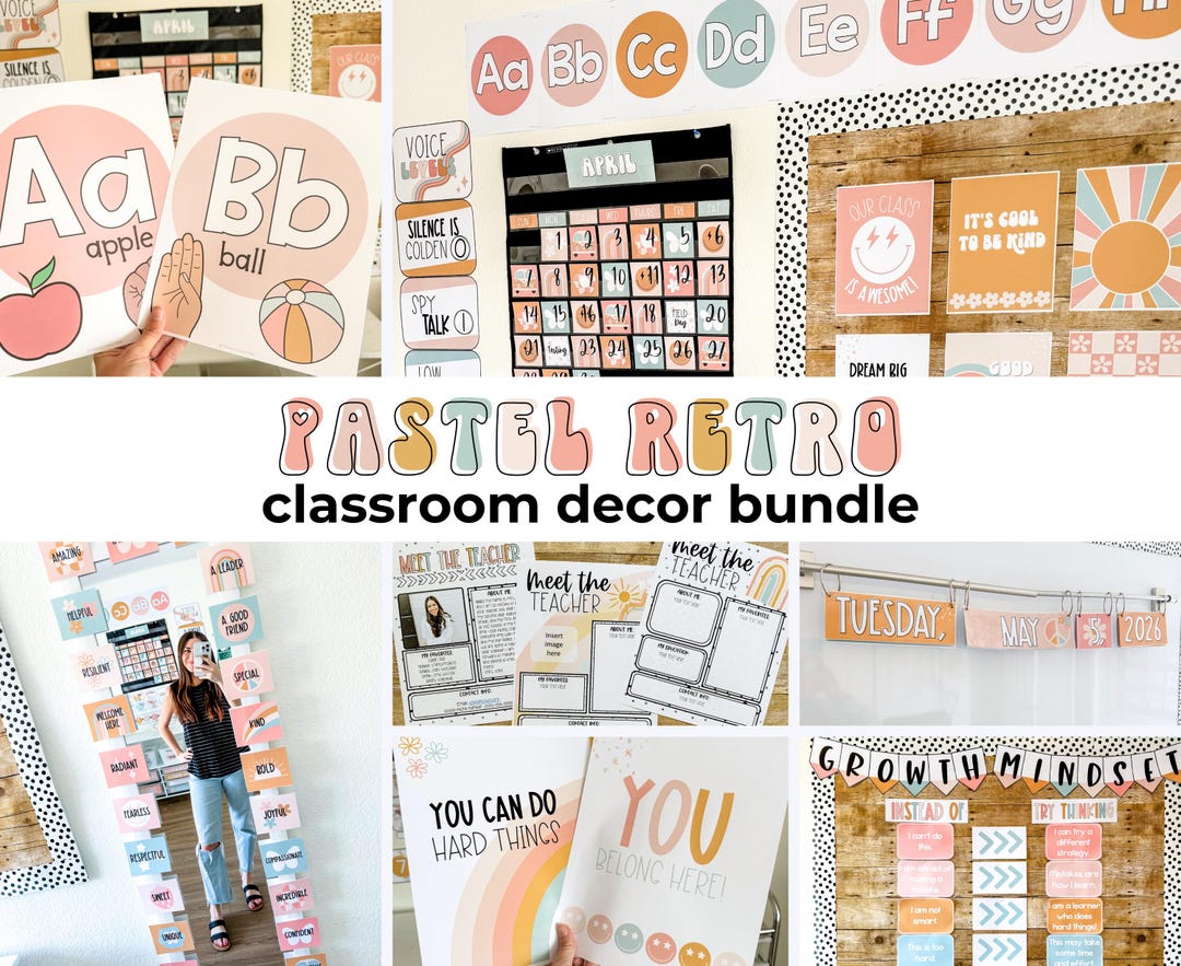 Pastel Retro Classroom Decor Bundle | Printable & Editable | Calming ...