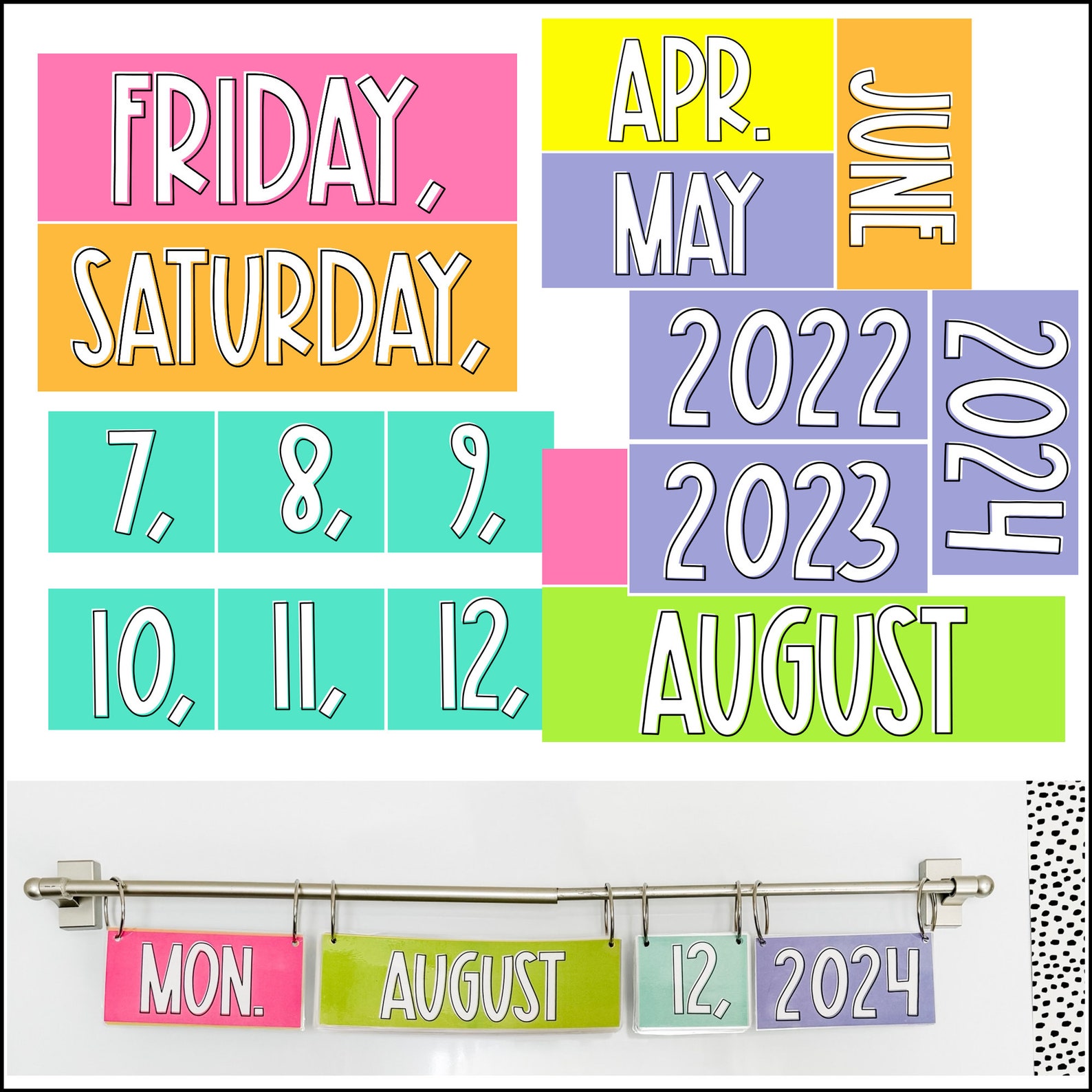 Flip Calendar Classroom, Bright Flip Calendar, Happy Hues Classroom ...