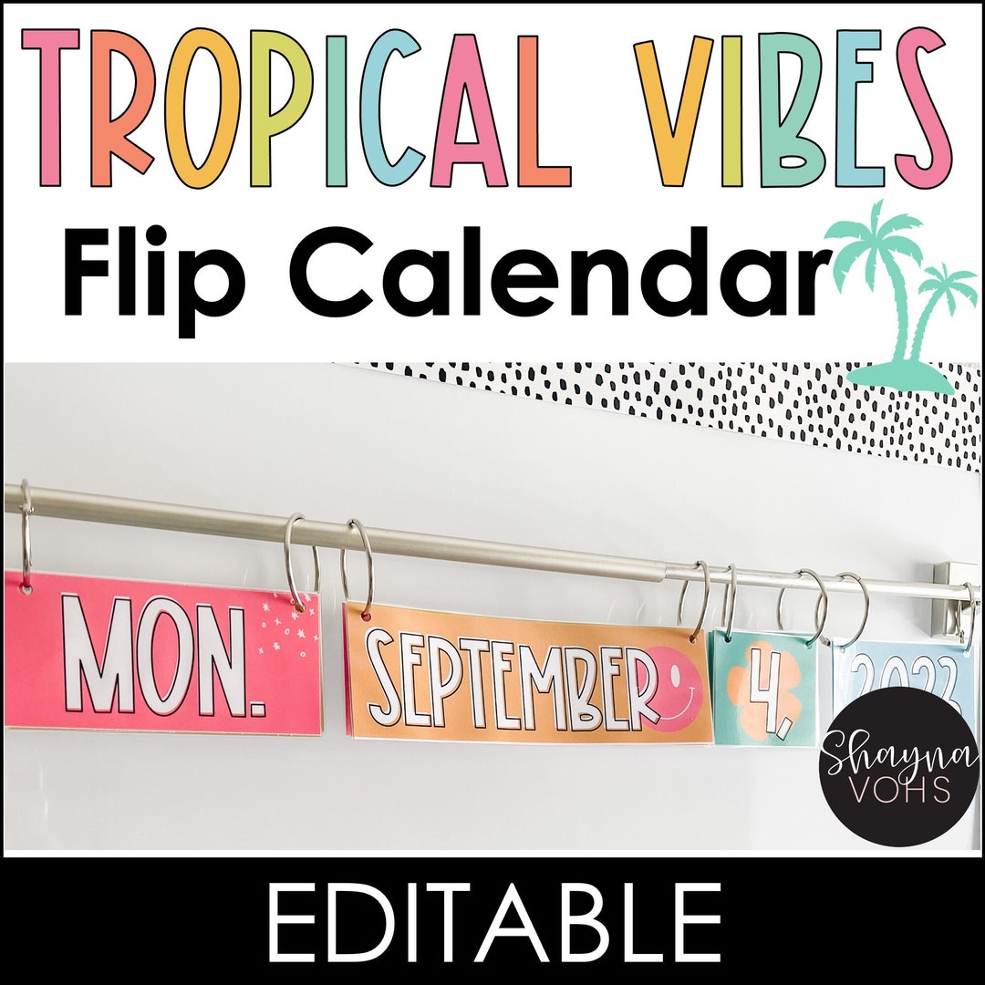 Flip Calendar for Classroom, Tropical Flip Calendar, Printable ...