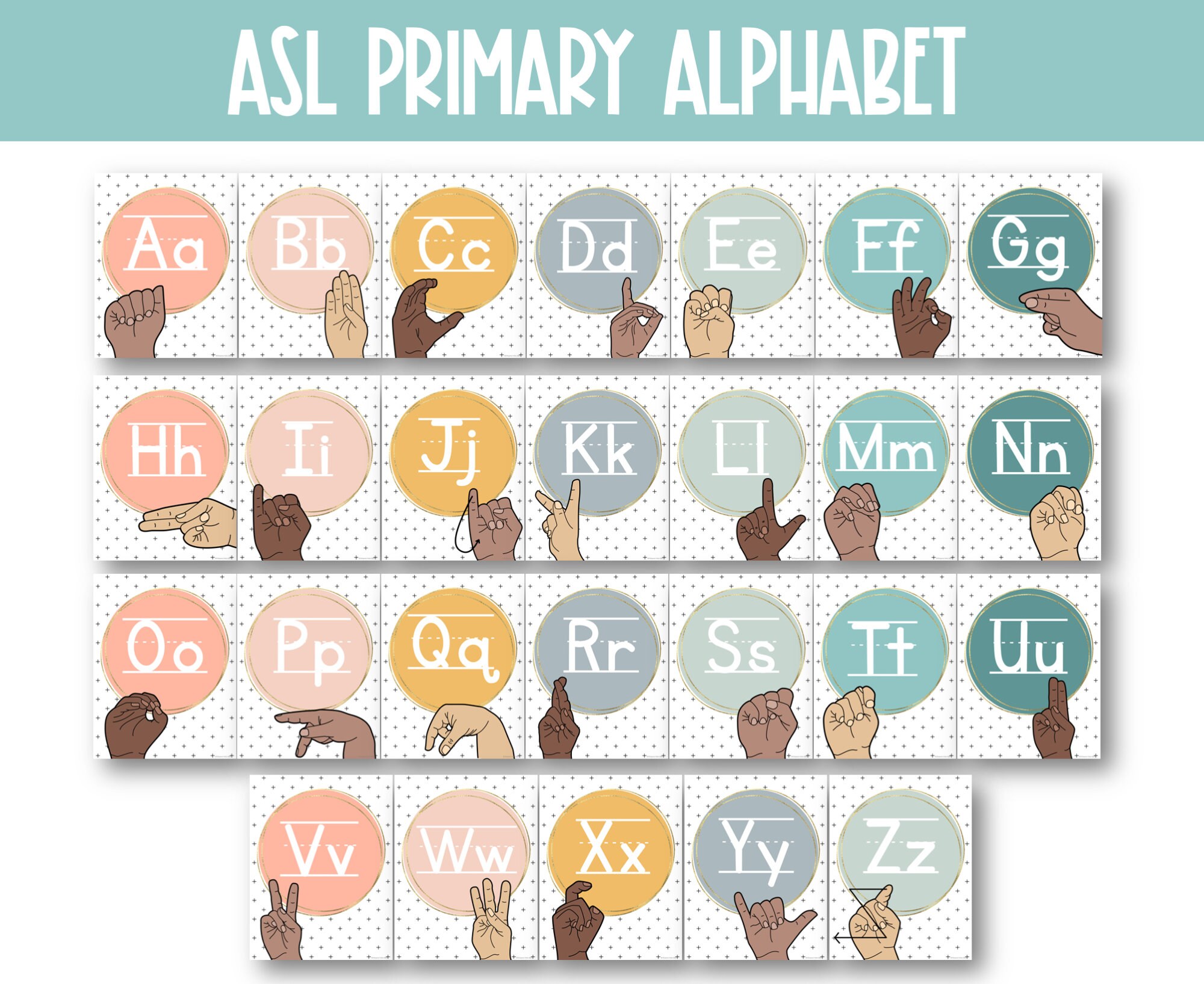 Calm Colors ASL Alphabet Printable - Sign Language Alphabet - Etsy