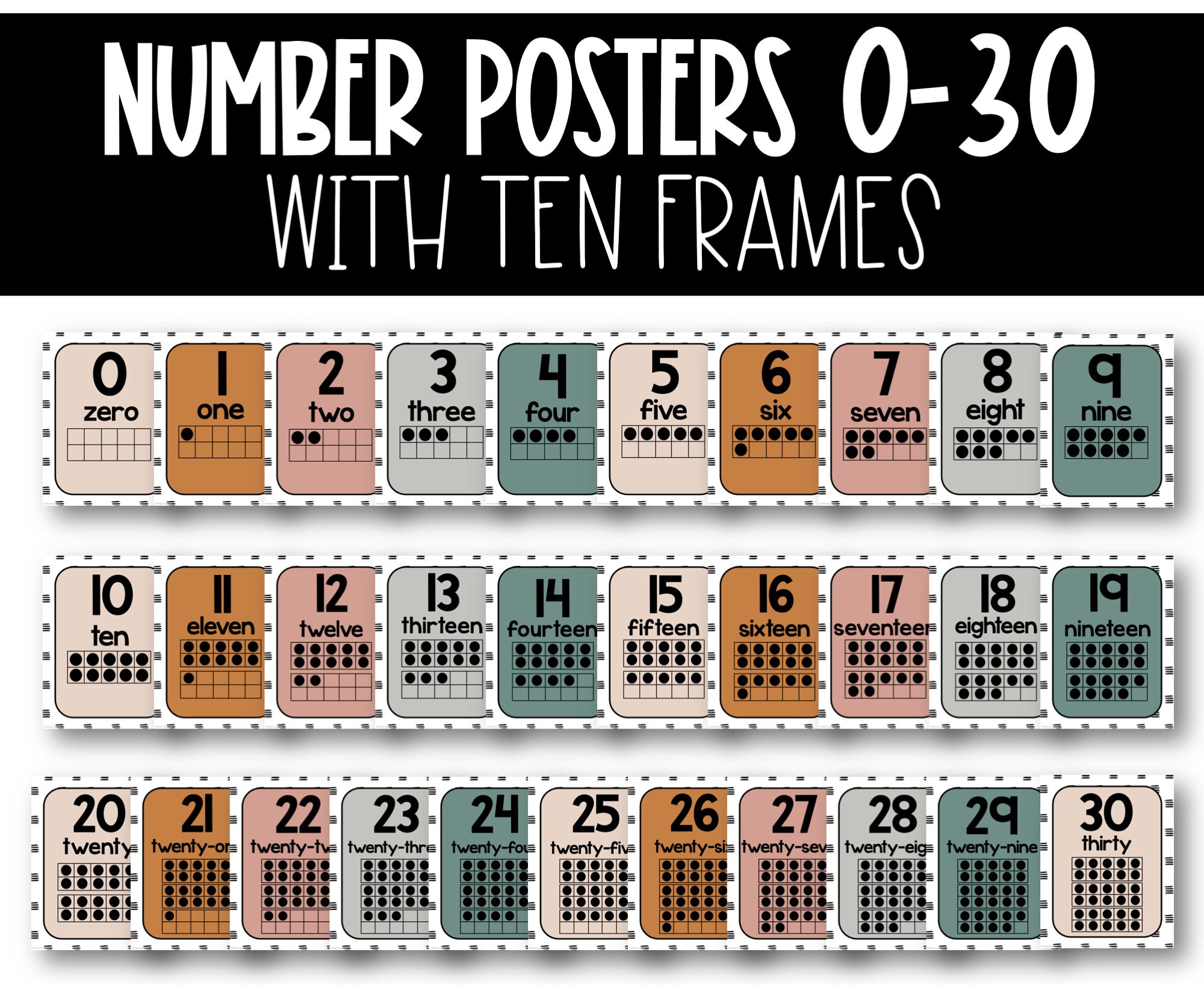 Neutral Number Posters With Ten Frames - Boho Ten Frame Number Posters ...
