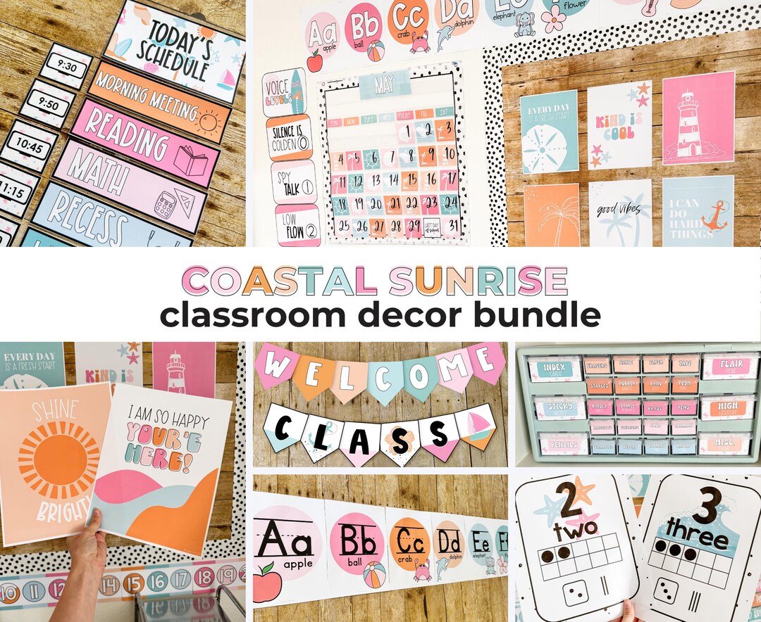 Coastal Sunrise Classroom Decor Bundle: Editable Elementary Theme (PDF ...