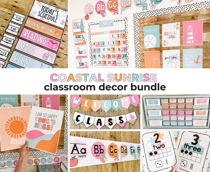 Coastal Sunrise Classroom Decor Bundle: Editable Elementary Theme (PDF ...